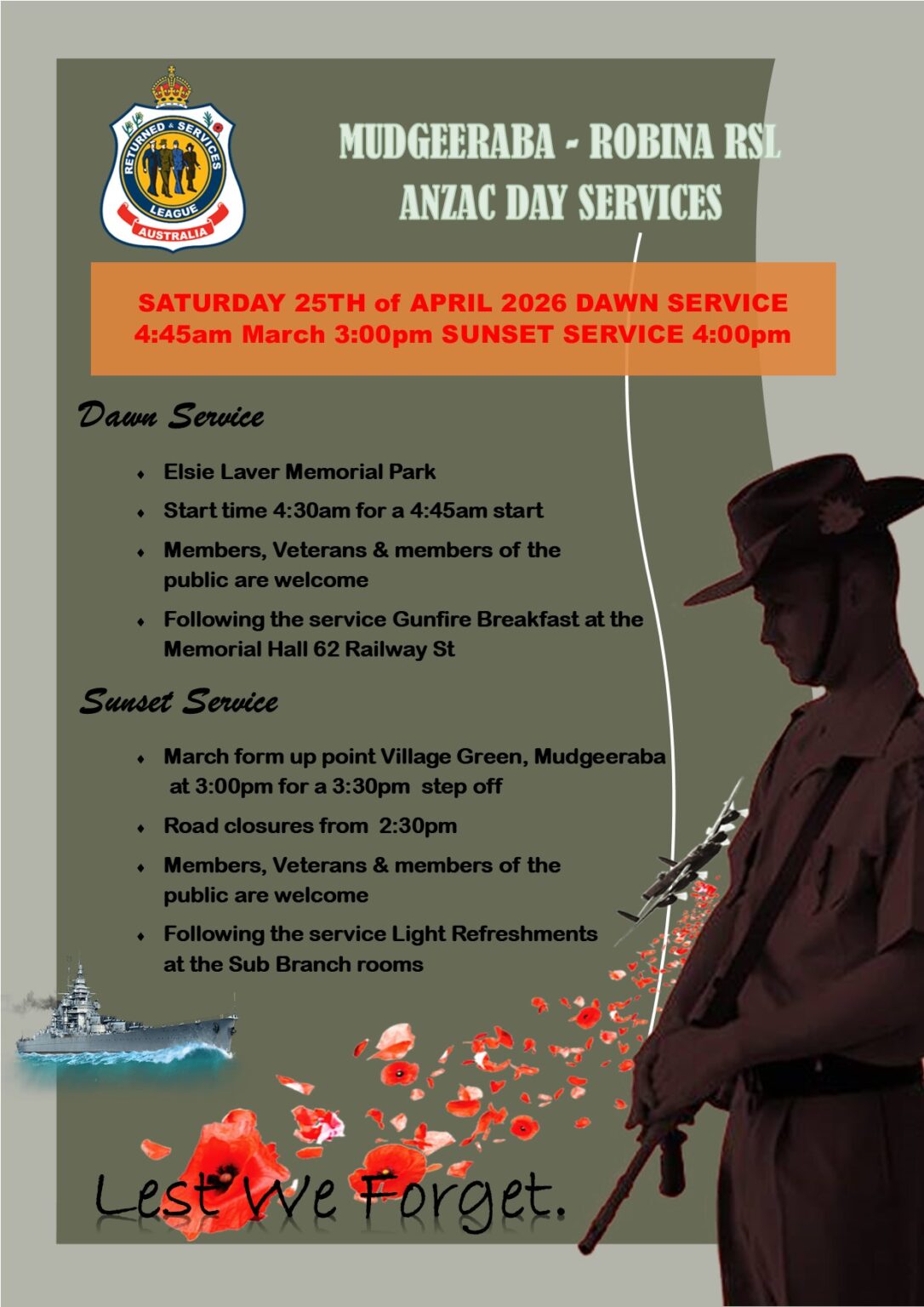 ANZAC Day Services Mudgeeraba - Mudgeeraba - Robina RSL Sub Branch